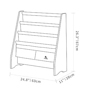 KRAND Kids Sling Bookshelf for Toddler Boys and Girls Book Rack Storage Baby Bookcase Organizer,Features Strong Canvas Sleeves&Solid Wood Structure (Natural/Basic)