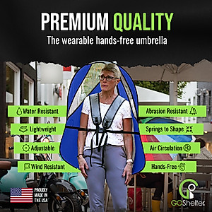 GOSHELTER - Wearable Umbrella Hands Free Umbrella for Adults, Umbrella Backpack Wearable Shade Backpack Canopy, Wearable Canopy - Made in USA - Blue