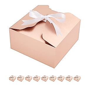 ROSEGLD 10 Gift Boxes 8x8x4 Inches, Gift Boxes with Ribbons, Bridesmaid Gift Boxes with Lids for Light Weight Gifts (Glossy Rose Gold with Grass Texture)