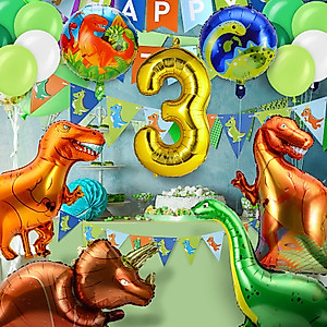 17 Pieces Dinosaur Balloons Dinosaur Party Balloons Dino Foil Aluminum Helium Balloons Giant Dinosaur Party Supplies for Birthday Baby Shower Jungle Theme Party Decorations (3rd Birthday)