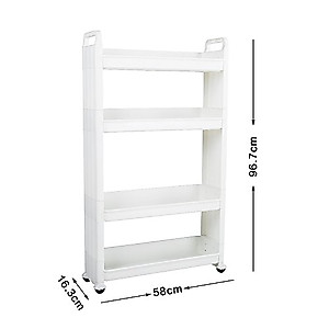 BAOYOUNI Rolling Slim Cart Between Washer Dryer Cabinet Storage Shelf Rack Narrow Slide Out Tower Organizer Space Saving Shelving Units with Wheels (4-Tier)
