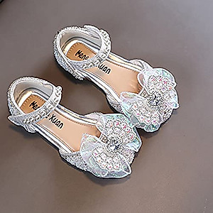 Ladies Girls Princess Girls Baby Princess Single Shoes Leather Shoes Dance Performance Shoes High Tops (Silver, 3.5-4 Years)