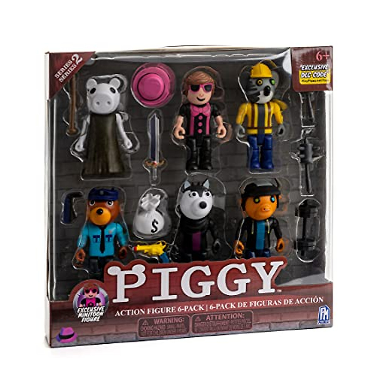 PIGGY Action Figure 6 Pack - Six 3.5" Articulated Buildable Toys with Exclusive MiniToon Figure, 9 Accessories, Series 2, includes DLC