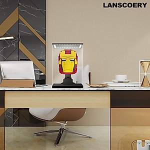 LANSCOERY Clear Acrylic Display Case with LED Light, Large Showcase and Display Box, Dustproof with UV Protection, Perfect for Figures Collectibles - 11.8x11.8x15.7inch