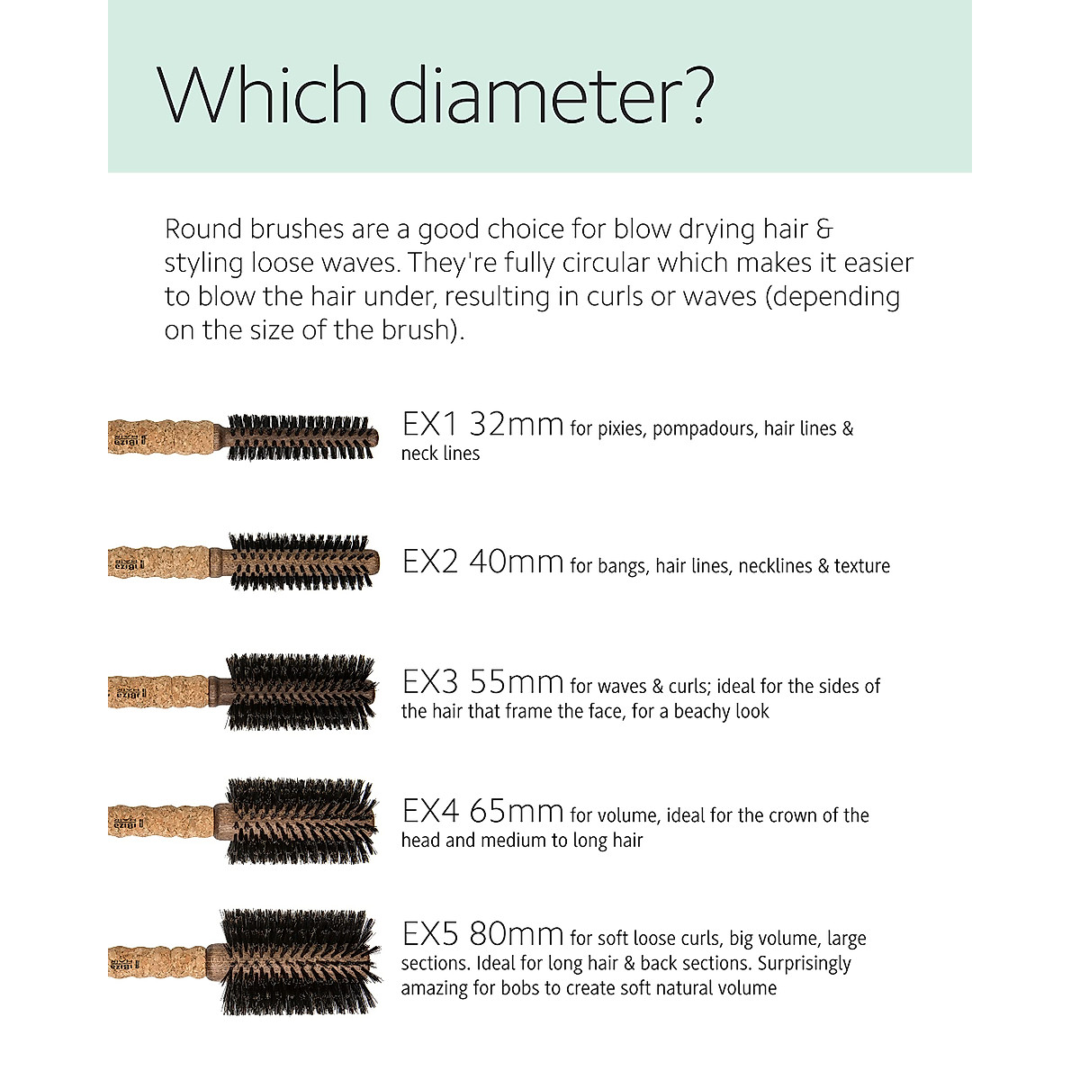 Ibiza Hair Round Boar Bristle Brush (EX5-80mm) | Lightweight with Reinforced Bristles & Cork Handle | Ideal for Loose Curls & Big Volume | Adds Texture & Shine for Medium to Long Styles