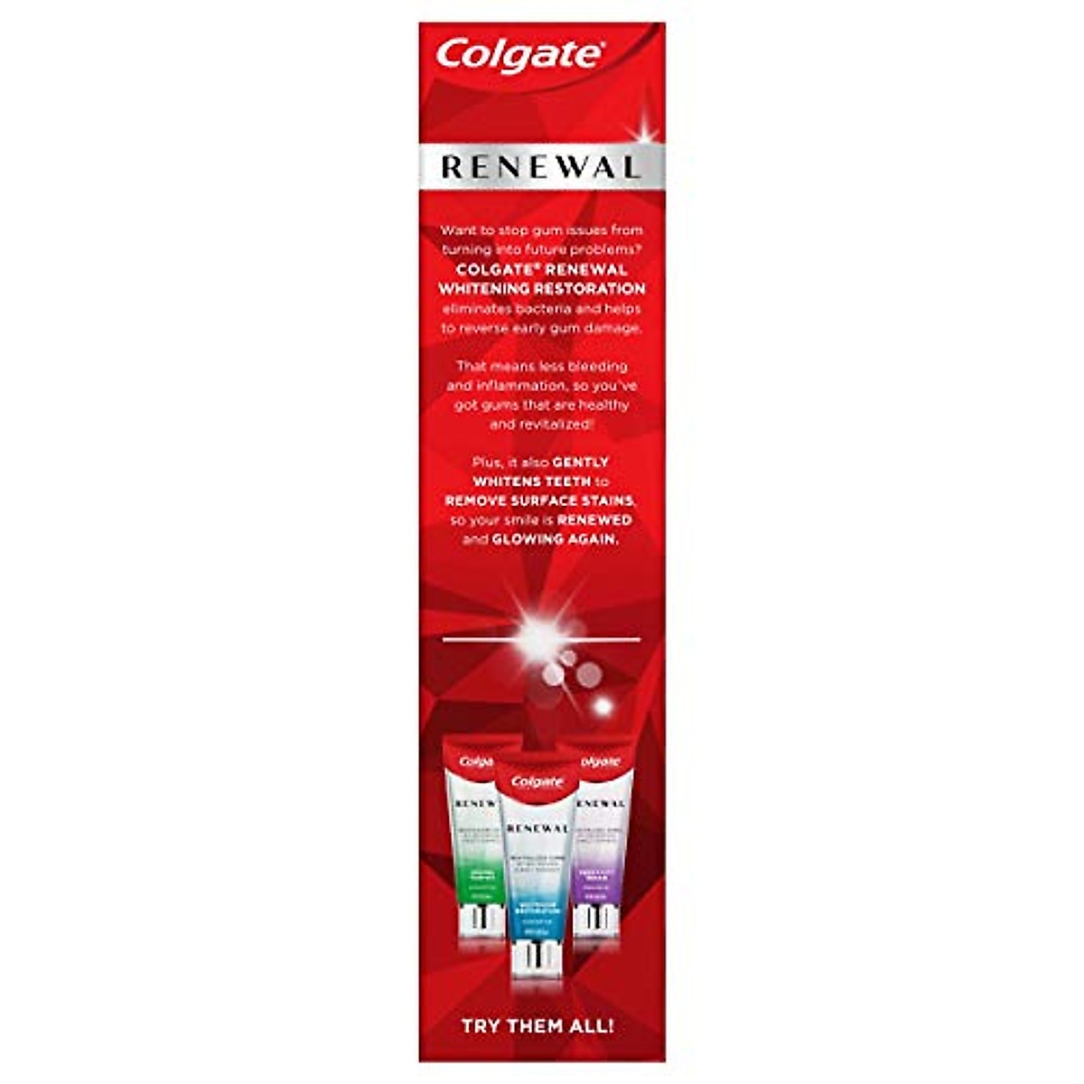 Colgate Renewal Gum Protection Whitening Toothpaste Gel, Mint Gel Toothpaste for Gingivitis and Teeth Whitening Restoration, Sugar Free, Enamel Safe, Gluten Free, Vegan, 2 Pack, 3 OZ Tubes