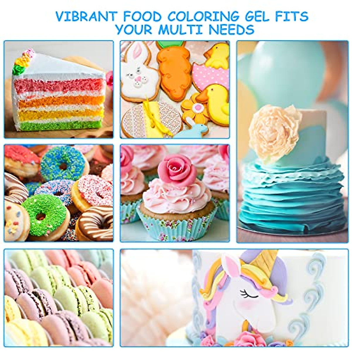 Food Coloring Cake Decorating Set - Jelife 10 Gel Based Flavorless Edible Food Dye Vibrant Concentrated Neon Icing Colors for Kids Baking Macaron Frosting Fondant Cookie (6ml/Bottles)