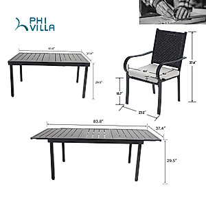 PHI VILLA 9 Piece Outdoor Extendable Dining Set for 8, Expandable Rectangular Metal Dining Table & 8 Rattan Chairs for Patio, Deck, Yard