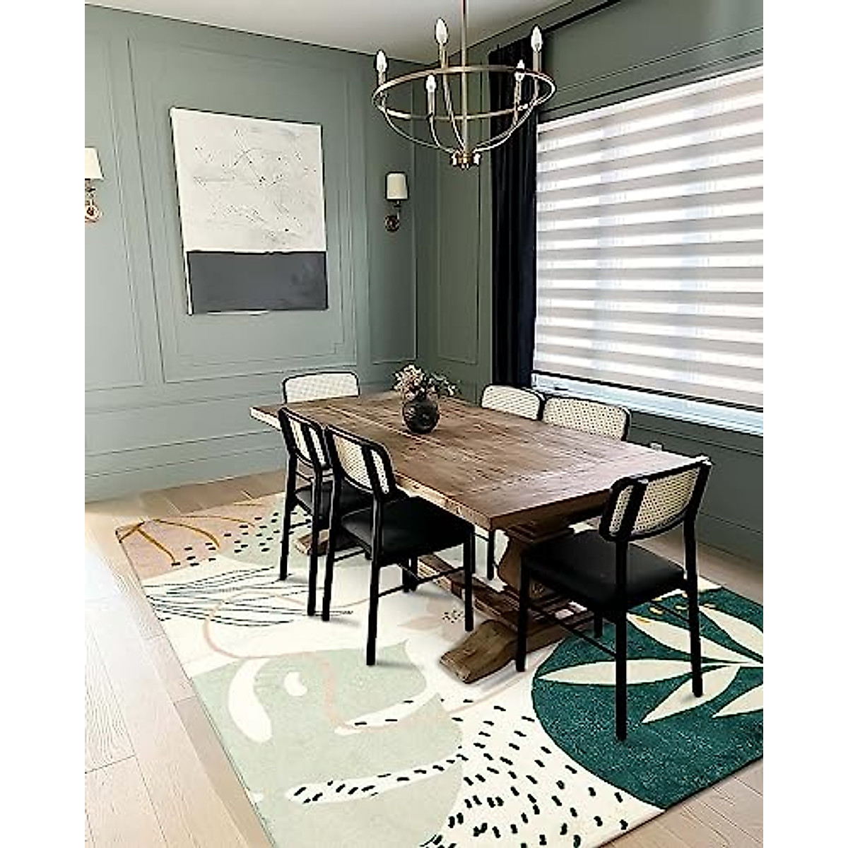 Lahome Green Botanical Print Washable Rugs - 5x7 Area Rugs for Living Room Boho Throw Large Bedroom Kitchen Rug Non-Slip Low-Plie Entryway Rug Floor Mat Carpet for Dining Laundry Room Office Rug