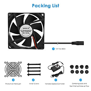 Qirssyn 80mm x 25mm Computer Fan with AC Plug 100V - 240V Variable Speed Fan for Receiver Xbox DVR Playstation Component Cooling