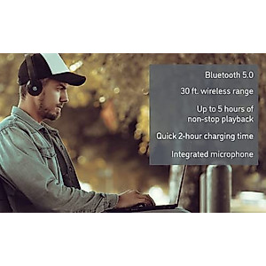 Manhattan Bluetooth On-Ear Headphones - Lightweight, 3.5mm Audio Port for Wired Use, Adjustable, Foldable, Padded Ear Cushion, Microphone & Controls – for Gym, School, Kids - 3 Yr Mfg Warranty–180641