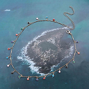 Yheakne Boho Rainbow Crystal Necklace Choker Multiple Cz Crystal Dangle Necklace Colorful Gem Choker Necklace Beach Rainbow Bead Necklace Chain Jewelry for Women and Girls