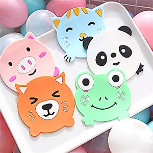 5Pcs Cute Animals Silicone Coasters Creative Coffee Drink Cup Mat Sets for Drinks Anti-Skid Beverage Holder Pad Chic for Office Home Bar Accessories Home Kitchen Decor Gifts