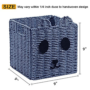 Vagusicc Wicker Storage Baskets, Collapsible Storage Basket with Handles, Toy Bin for Boys and Girls Toys Gifts, 9'' x 9'' x 9'', Set of 2, Dark Blue