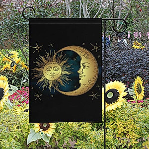 ZZAEO Boho Chic Golden Sun Moon Stars Small Garden Flag Vertical Polyester Double-Sided Printed Home Outdoor Yard Holiday Decor-12 x 18 inch