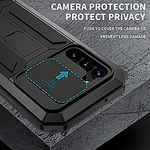 for Samsung Galaxy S23 Plus 5G/S23+ 5G Case,Shockproof Hard Case Aluminum Metal Gorilla Glass Military Heavy Duty Sturdy Protector Cover for Galaxy S23 Plus 5G,with Lens Protection Cover (Black)