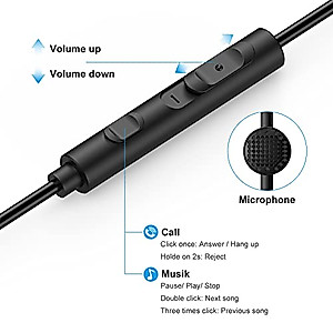 1mii Wired Earbuds with Microphone & Volume Control, in-Ear Headphones Magnetic with Deep Bass, Noise Isolating, High Sound Quality Earphones with 3.5mm Jack for Phone, Android, PC, iPad, MP3(Black)