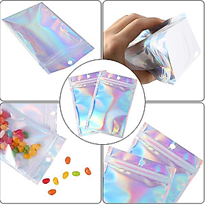 ISKYBOB 100 Pieces Resealable Mylar Zip Lock Bags Rainbow Flat Foil Pouches Smell Proof Food Storage Gift Package Supplies, S