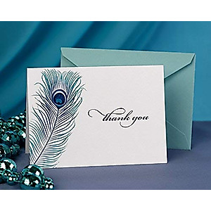 Hortense B. Hewitt 50-Count Peacock Feather Thank You Note Cards