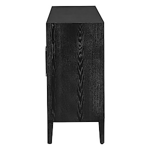 HZSSDTKJ Modern Accent Storage Cabinet with Three Tempered Glass Doors, Wood Buffet Sideboard with Adjustable Shelf, Console Table for Living Room, Study and Entrance (Black-06)