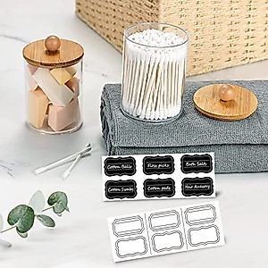 Qtip Dispenser Apothecary Jars with Bamboo Lids - Clear Plastic Vanity Makeup Organizer Storage Canister - Bathroom Accessories for Q-Tips, Cotton Swab, Cotton Ball, Cotton Rounds, floss (3)