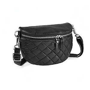 befen Small Quilted Leather Fanny Packs for Women, Cross Body Fanny Pack Belt Bag for Women Casual Look - Diamond Quilted Black