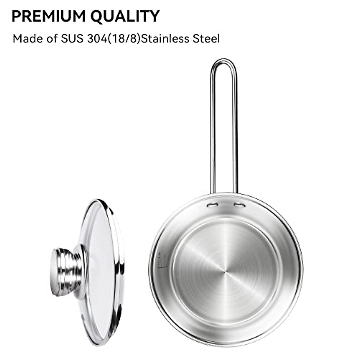 Tiilan Sauce Pan, Saucepan with Lid - Milk Pan for Family, Kids, Couple - 18/8 Stainless Steel - 1.5 Quart/1.7 Liter, Silver
