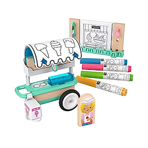 Fisher-Price Wonder Makers design system Ice Cream Cart, 15+ pieces, craftable building and track set with colorable pieces for preschool kids ages 3 years & up