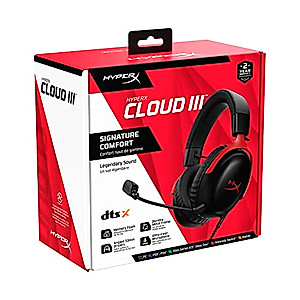 HyperX Cloud III – Wired Gaming Headset, PC, PS5, Xbox Series X|S, Angled 53mm Drivers, DTS, Memory Foam, Durable Frame, Ultra-Clear 10mm Mic, USB-C, USB-A, 3.5mm – Black/Red