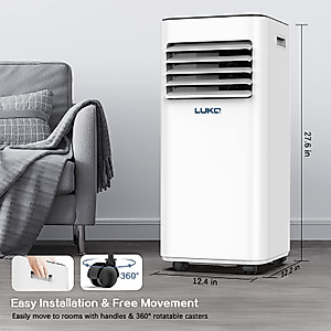 LUKO Portable Air Conditioner 8000 BTU, Cooling, Fan, Dehumidifier 3-in-1 AC Unit for Rooms up to 300 Sq. Ft, Includes Child Lock, Remote Control and Window Kits