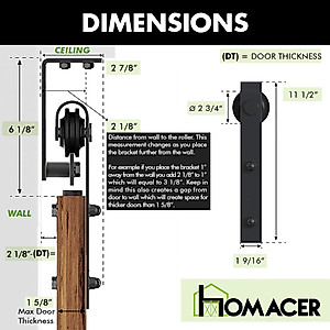 Homacer Black Rustic Ceiling Mount Non-Bypass Sliding Barn Door Hardware Kit, for Two/Double Doors, 10ft Long Flat Track, Interior Use Only (Doors are not Included)
