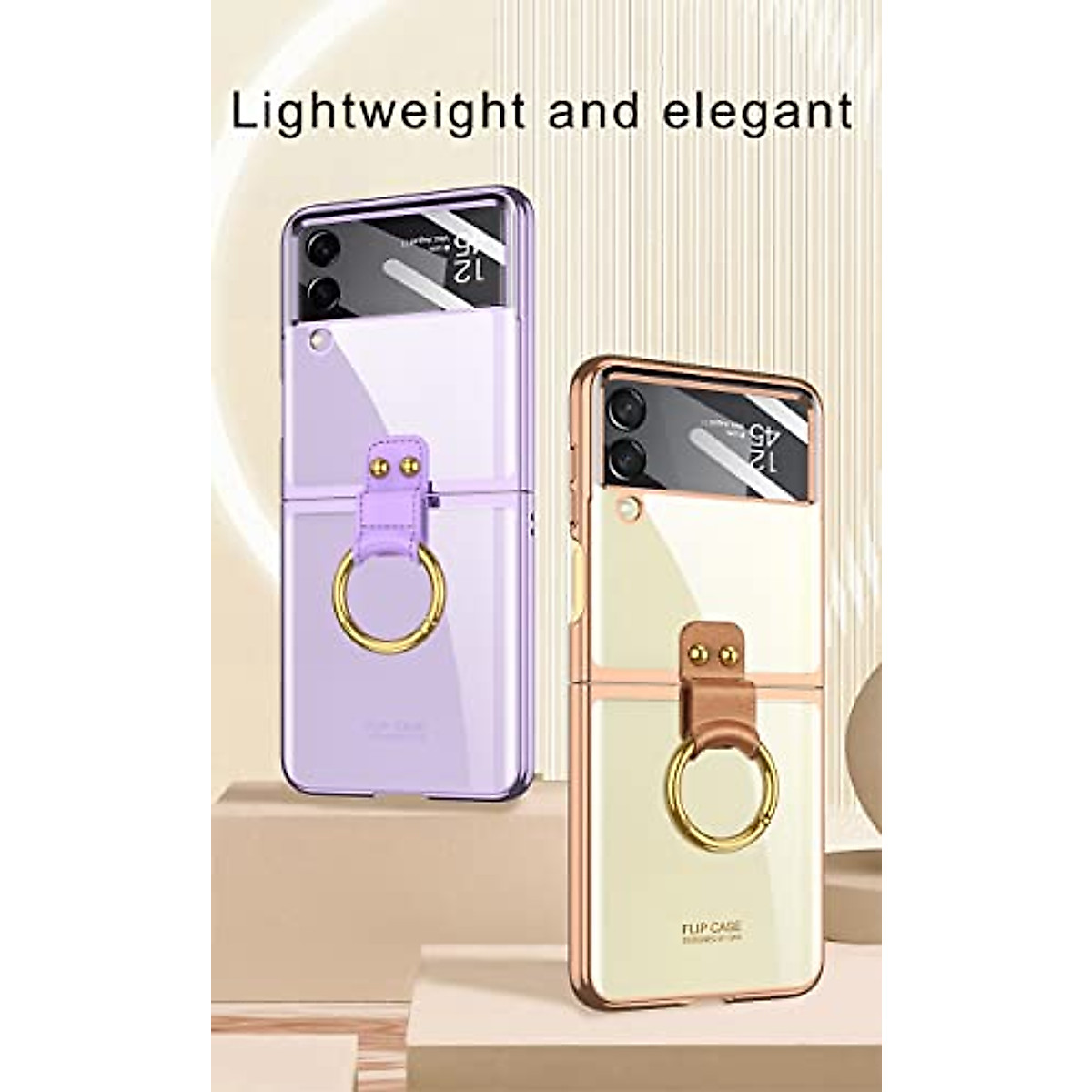 FYTON Galaxy Z Flip 4 Case with Ring, Ultra-Thin Electroplated Frame Z Flip 4 Case with Ring Holder, Anti-Scratch Shockproof Protective Cover with for Samsung Galaxy Z Flip 4 5G (2022), Lavender