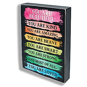 Maoerzai Rainbow Decor Cute Wall Decor, Inspirational Wood Box Wall Art,Room Decor Aesthetic for Teen Girls Inspirational Wall Art for Kids Bedroom Decorations. (Black - Inspirational Motto Sign, 6 X 8 inch)