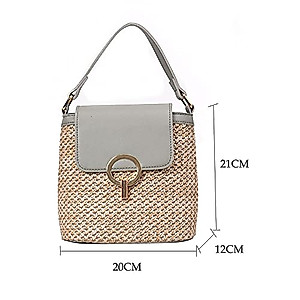 ASUYOERU Straw Weave Women Bucket Handbags Summer Beach Totes Travel Shoulder Bags, Green, 21 x 18 x 5cm