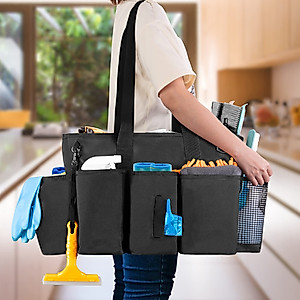 LoDrid Tote Cleaning Caddy with Dividers for Cleaning Supplies, Cleaning Bag Organizer with Handle Strap for Cleaning Work, Black, (Bag Only)