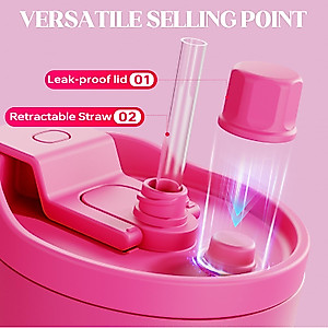 FOHGEE 40oz Tumbler with Handle and Straw Lid【Magnetic lid + Removable built-in straw】100% Leak-proof Travel Coffee Mug, Stainless Steel Insulated Cup, Keeps Cold for 24Hrs (ChillWave Rosy Bloom)