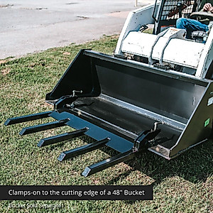 Titan Attachments 21" Fork Length Clamp-On Debris Forks V2, Fits 48" Loader Buckets, Skid Steers, Rated 2,500 LB Capacity