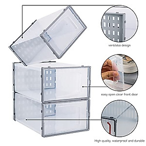 Shoe Boxes Clear Plastic Stackable, 12 Pack Foldable shoes Organizer Storage Container for Closet Space Saving (Medium, B-Clear)