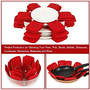 BYKITCHEN Pot and Pan Protectors, Pan Protector with Stars and Moons, Set of 12 and 3 Different Sizes, Larger&Thicker Red Pan Separators/Pot Protectors for Stacking and Protecting Your Cookware