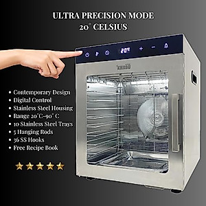 Biltong Boss Biltong Maker and Drying Cabinet, Food Dehydrator with Full Temperature Control, 10 Tray Capacity, for Meat, Vegetables and Fruits, Silver (800w)