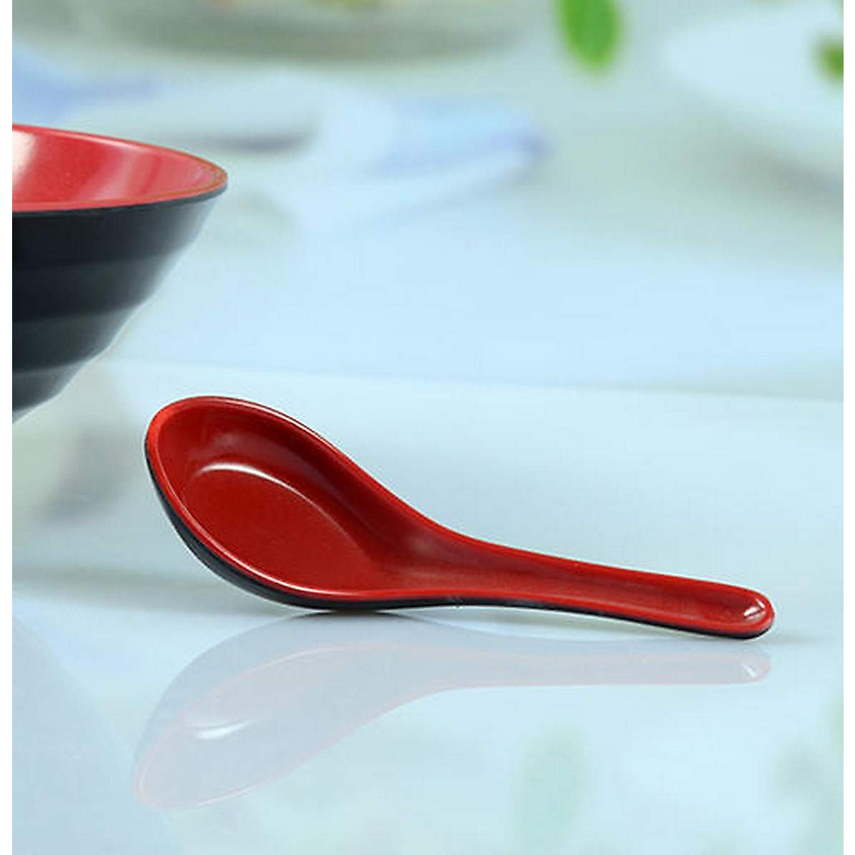 JapanBargain 2384, Chinese Soup Spoons Asian Japanese Chinese Wonton Soba Rice Pho Ramen Noodle Soup Spoons, Black/Red, Set of 2
