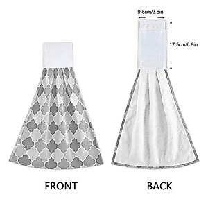 Arabic Moroccan Lattice Kitchen Hanging Towel 12 x 17 Inch Gray Geometric Plaid Tartan Hand Tie Towels Set 2 Pcs Tea Bar Dish Cloths Dry Towel Soft Absorbent Durable for Bathroom Laundry Room Decor