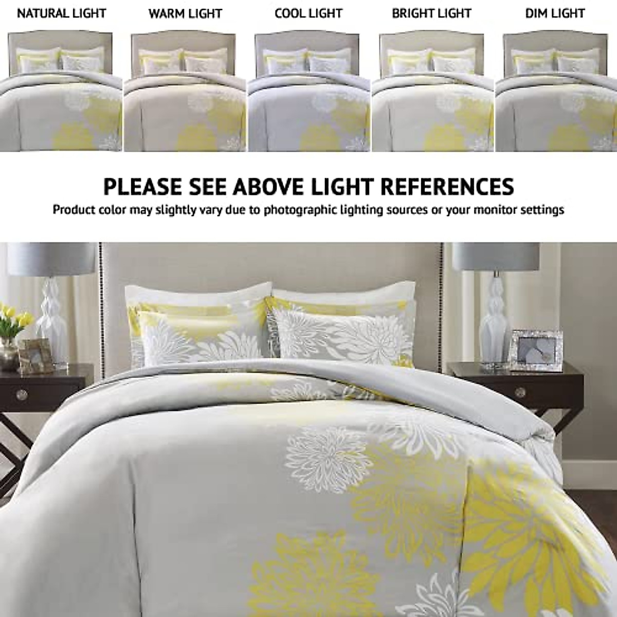 Comfort Spaces Enya Comforter Set-Modern Floral Design All Season Down Alternative Bedding, Matching Shams, Bedskirt, Decorative Pillows, Queen(90"x90"), Yellow
