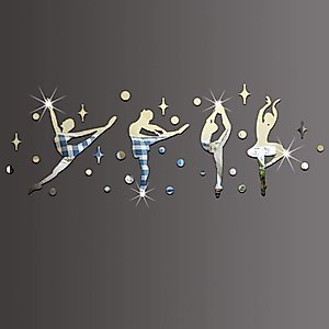 QISHENG Ballet Girl Mirror Dance Classroom Baby Girl's Room Bedroom Wall Stickers 39.4x14.2" (Silver)