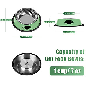 Serentive 2Pcs Cat Bowls Non-Slip Stainless Steel Small Cat Food Bowls Unbreakable Thicken Cat Feeder 7 Oz Cat Dishes Suitable for Indoor Small Pets Removable Rubber Base Easily Clean Lovely Color