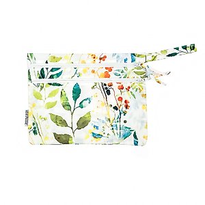 BapronBaby Autumn Leaves Wet Dry Bag - Waterproof Two Zipper Pockets - Reusable for Mealtime, Diapers, Stroller, Snacks, Swimsuits - Machine Washable - 11" x 9"