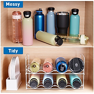 Puricon 1 Pack Water Bottle Organizer for Cabinet, Adjustable Water Bottle Storage Rack for Tumbler Sports Flask Insulated Travel Mug, Water Bottle Shelf Organizer Holder for Kitchen Countertop-White