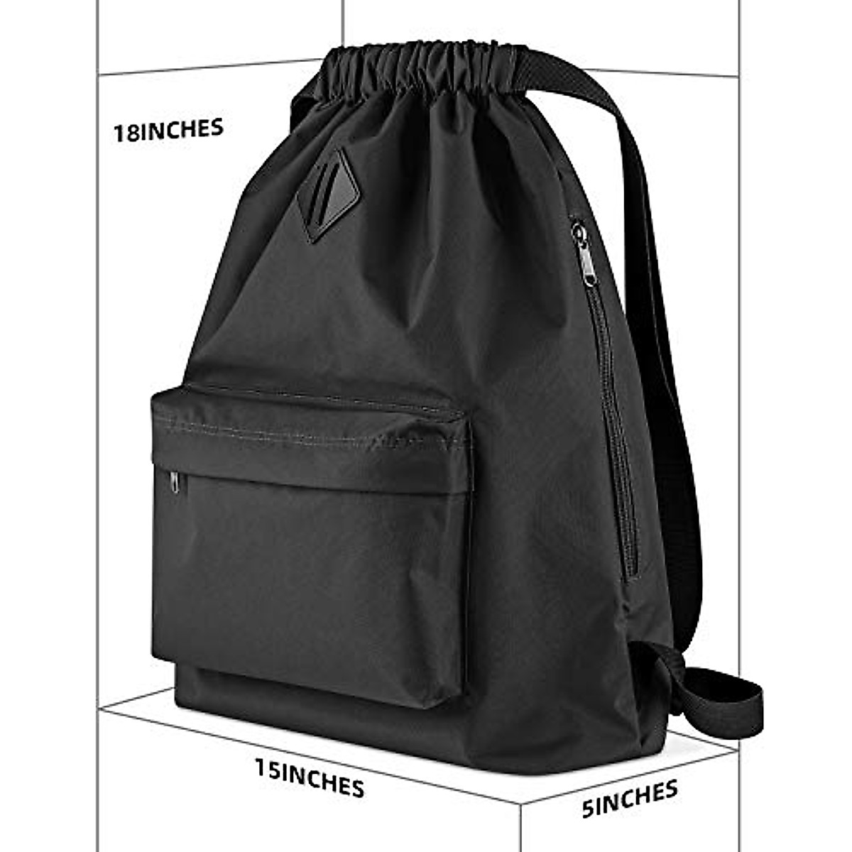 Vorspack Drawstring Backpack Water Resistant String Bag Cinch Bag Sports Gym Sack with Side Pocket for Men Women - Black