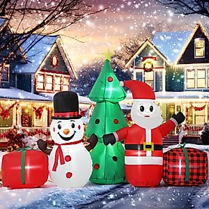 ZOOS Christmas Inflatables Outdoor Decorations 8x5FT Inflatable Christmas Yard Decorations Lighted Inflatable Christmas Tree Snowman Santa Claus Gift Box, Inflatable Outdoor Holiday Yard Decorations