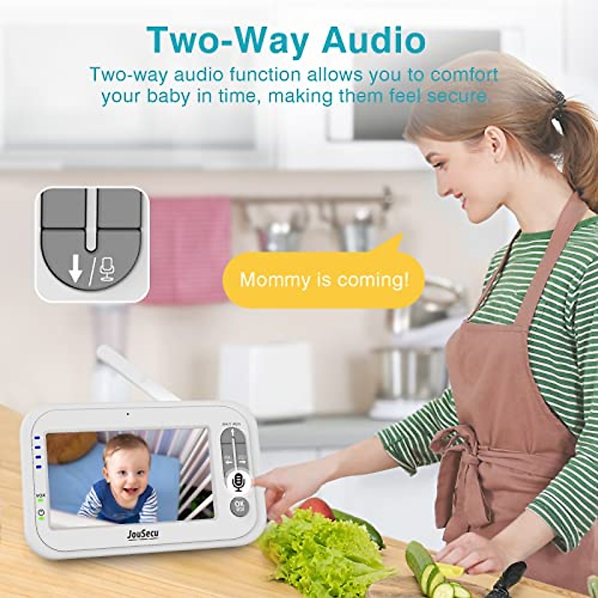 JouSecu Baby Monitor with 2 Cameras, Video Baby Monitor, 4.3" LCD Split Screen,2-Way Audio, Crying Detection, Night Vision, Temperature Detection